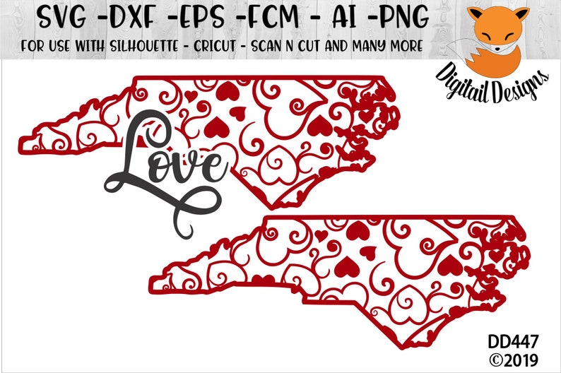 North Carolina Valentine SVG Png Fcm Eps Dxf Ai - Etsy