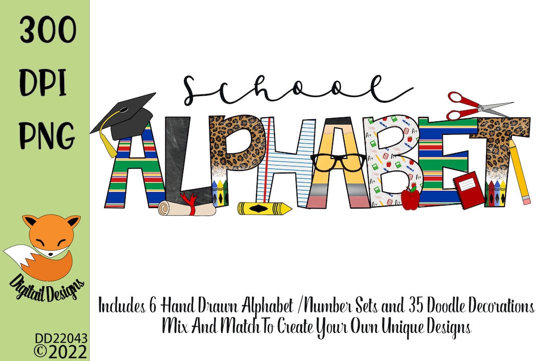 School Doodle Sublimation Alphabet - School Clipart - Etsy