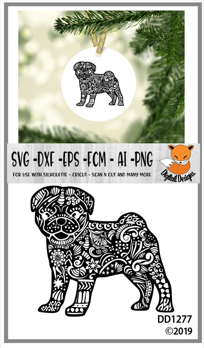 Zentangle Pug SVG Dxf Eps Fcm Ai Png Doodle Pug - Etsy