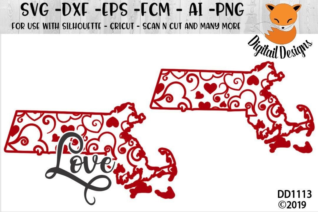 Massachusetts Valentine SVG - Png - Fcm - Eps - Dxf - Ai - Cut File ...