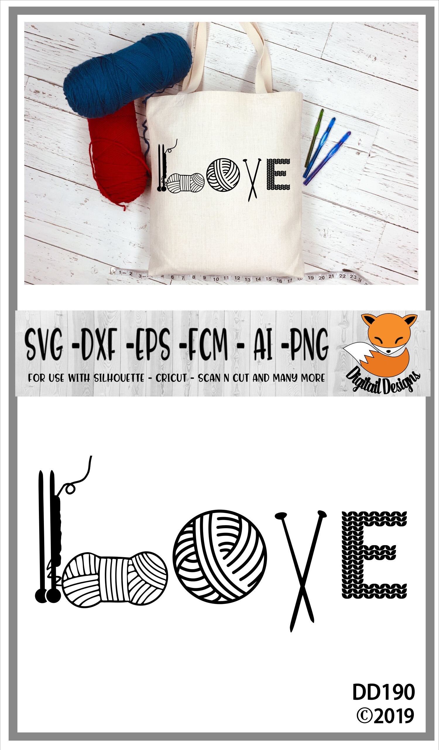Knitting Love SVG - Dxf - Png - Fcm - Eps - Ai - Cut File - Silhouette ...