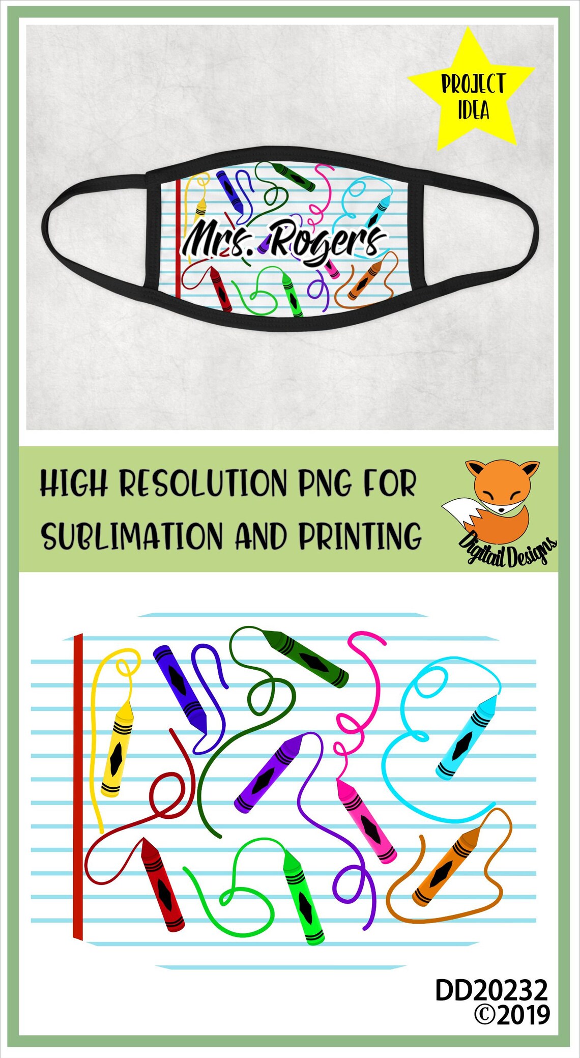 Crayon School Face Mask Design PNG Instant Download Face - Etsy