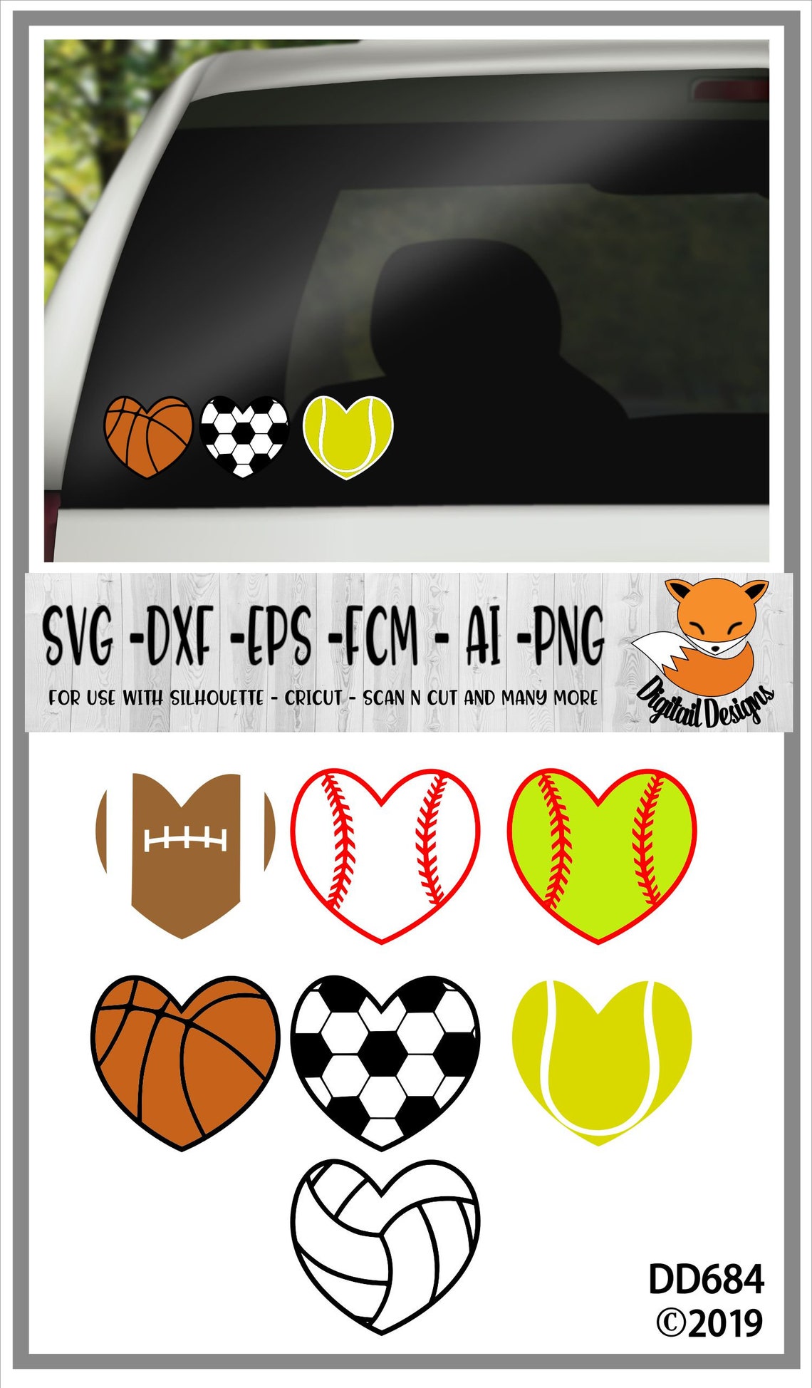 Sports Half Hearts SVG Png Dxf Eps Ai Fcm Baseball - Etsy