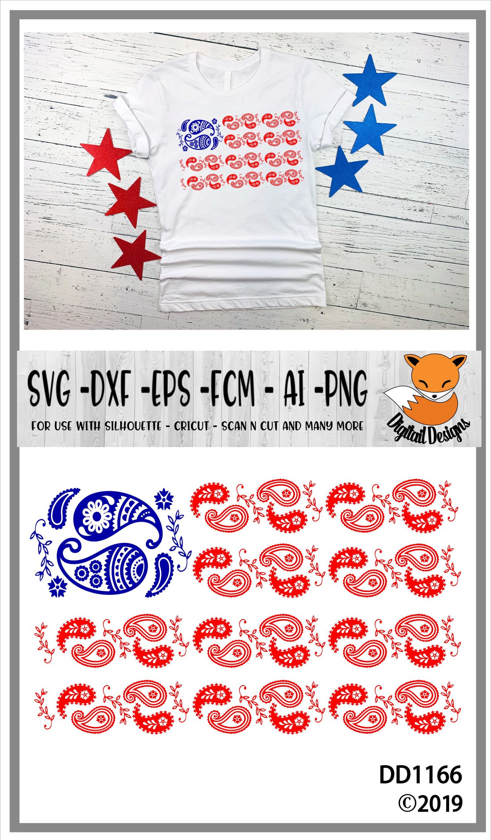 Paisley Flag SVG - America SVG - Png - Dxf - Eps - Fcm - Ai - Stars and ...