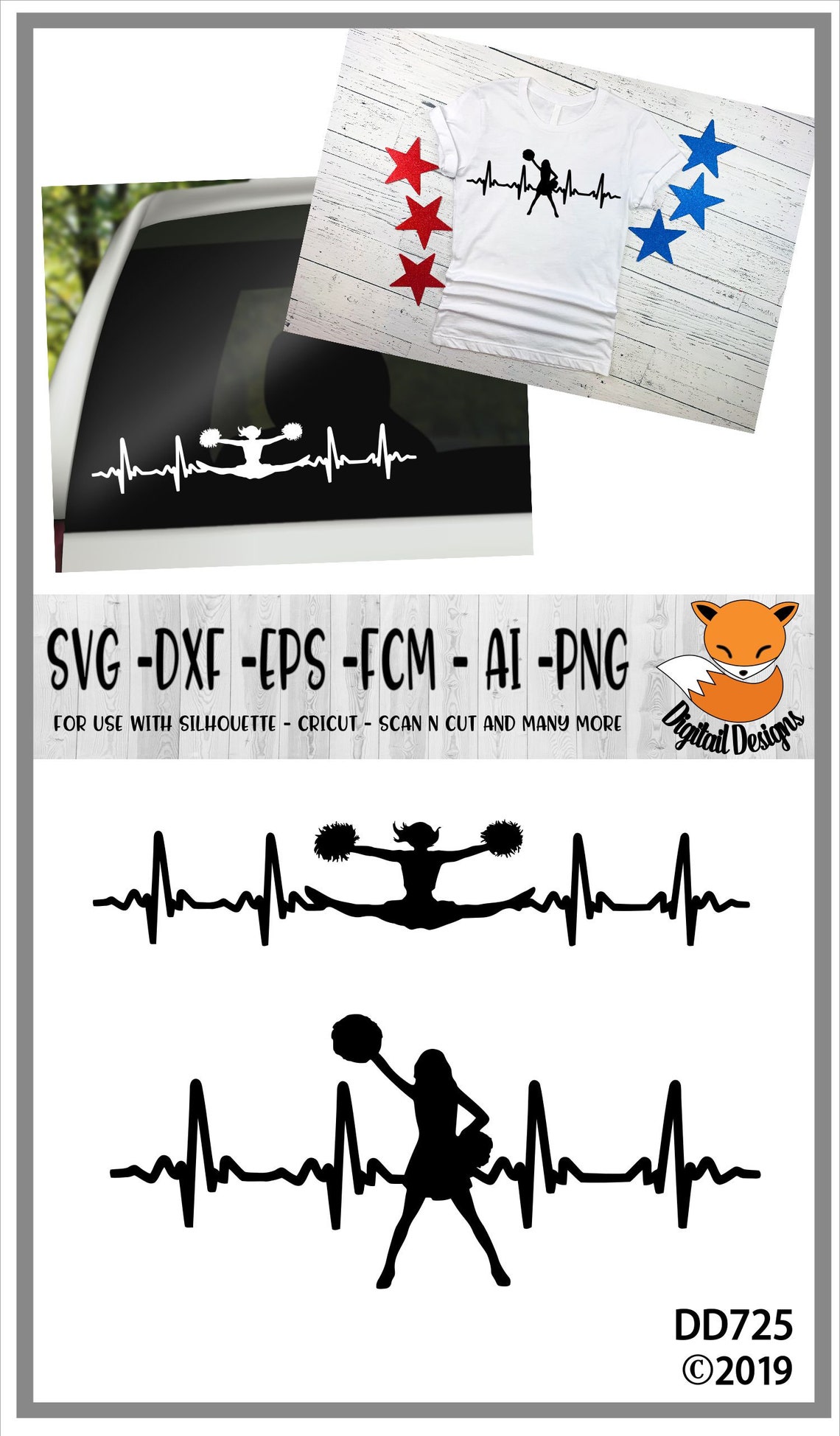 Cheer EKG SVG - Png - Fcm - Eps - Dxf - Ai - Cut File - Silhouette ...