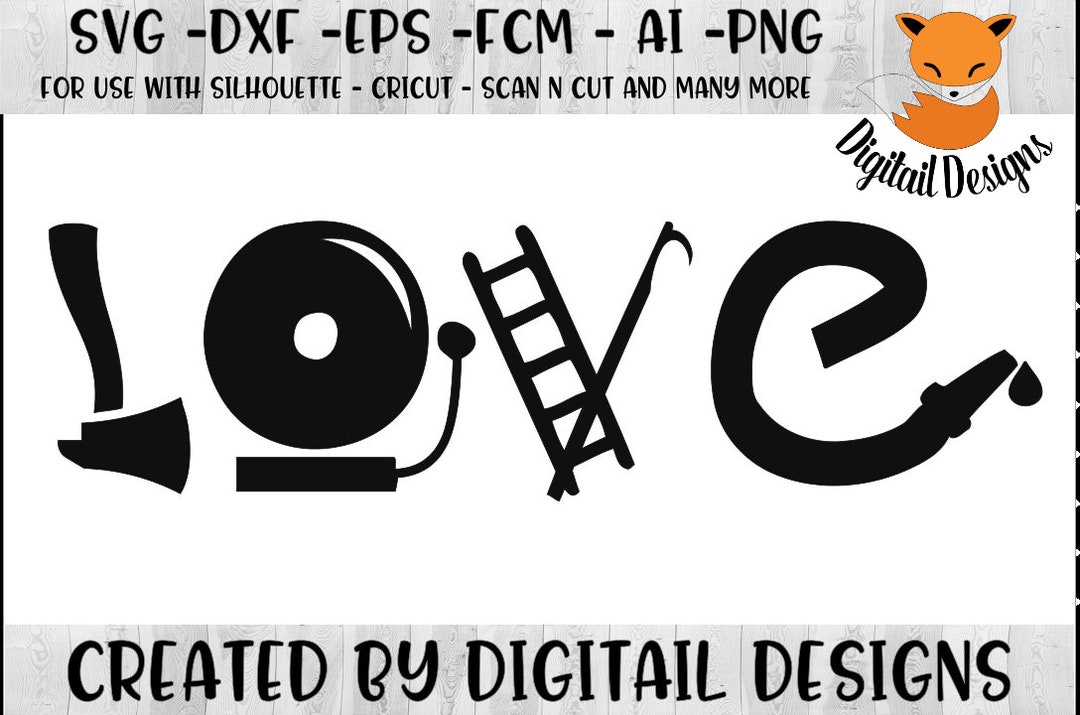 Firefighter Love Word Art Svg, Png, Dxf, Fcm, Eps Cut File for ...
