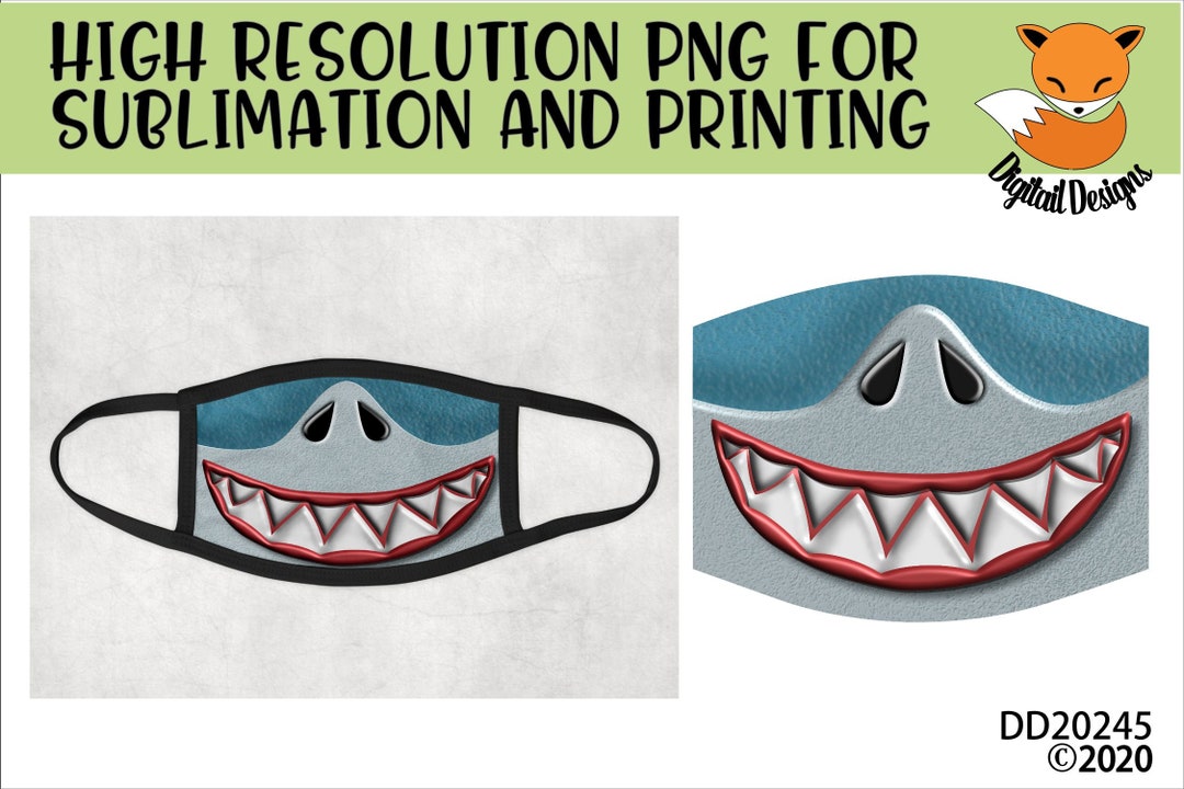 Funny Shark Face Mask Design PNG - Instant Download - Shark Teeth Mask ...