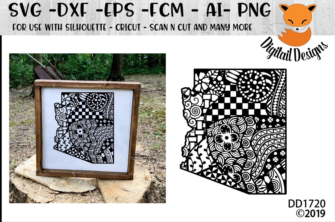 Arizona SVG Png Dxf Eps Fcm Ai Arizona Doodle Art Arizona Zentangle Cut ...