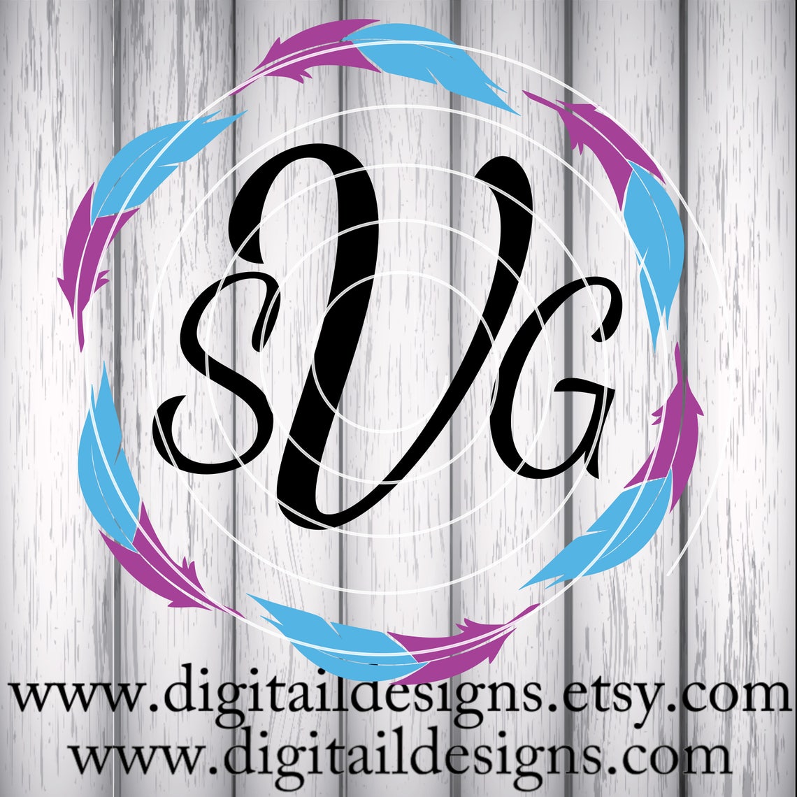 Feather Monogram Frame SVG Feather SVG Dxf Png Eps - Etsy