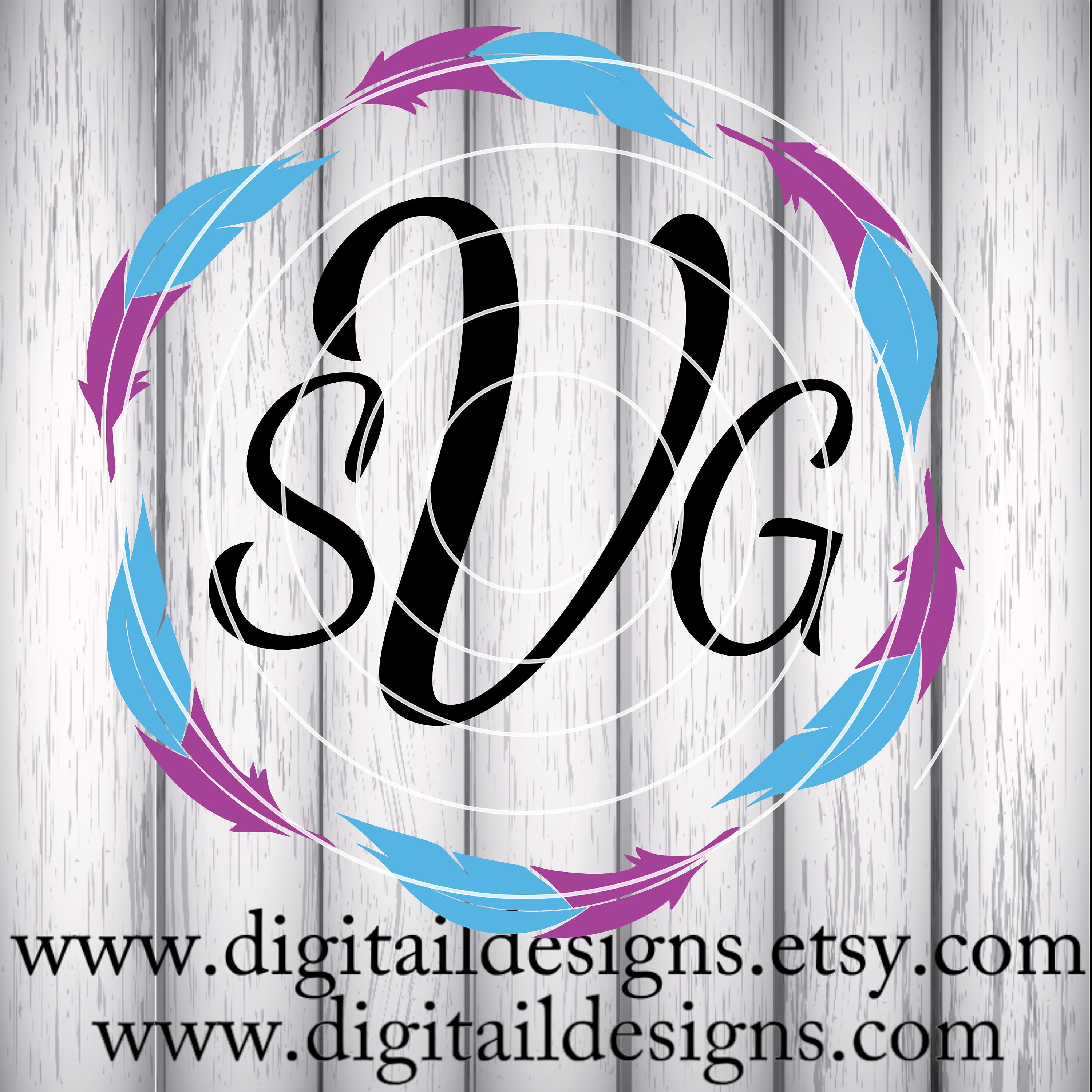 Feather Monogram Frame SVG Feather SVG Dxf Png Eps - Etsy