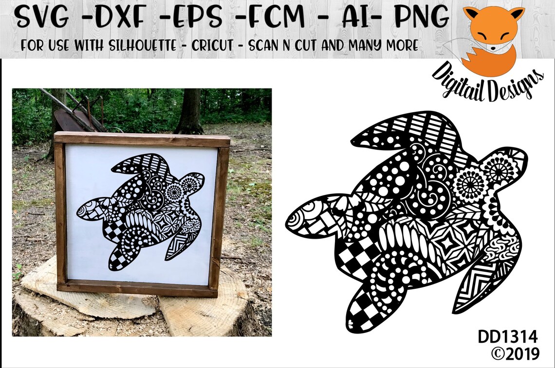 Zentangle Sea Turtle SVG - Dxf - Png - Eps - Ai - Fcm - Cricut ...