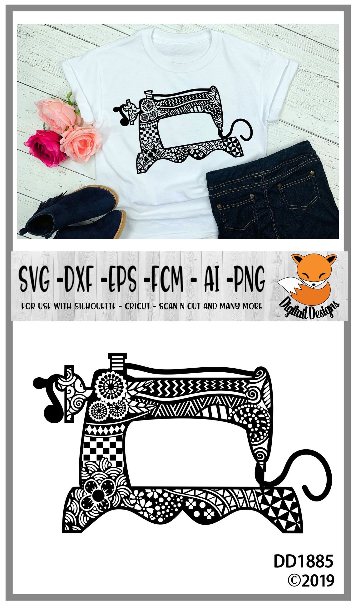Zentangle Sewing Machine SVG - Png - Eps - Fcm - Ai - Doodle Sewing ...