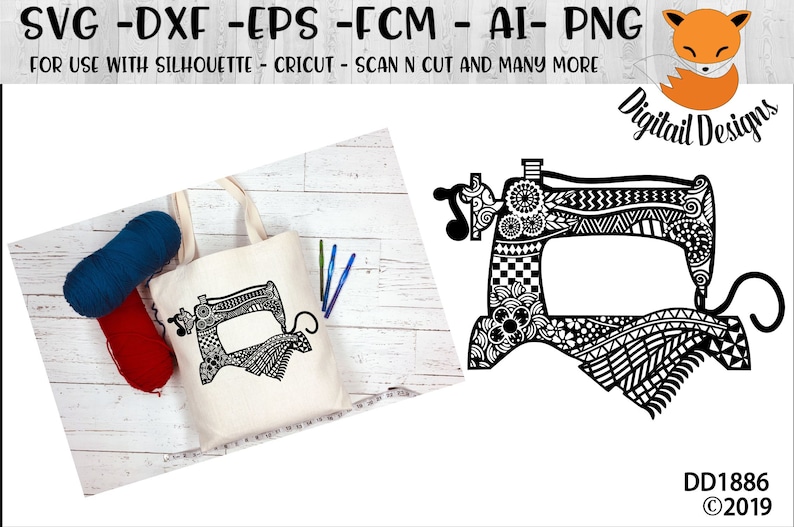 Zentangle Sewing Machine SVG png eps fcm ai Doodle | Etsy