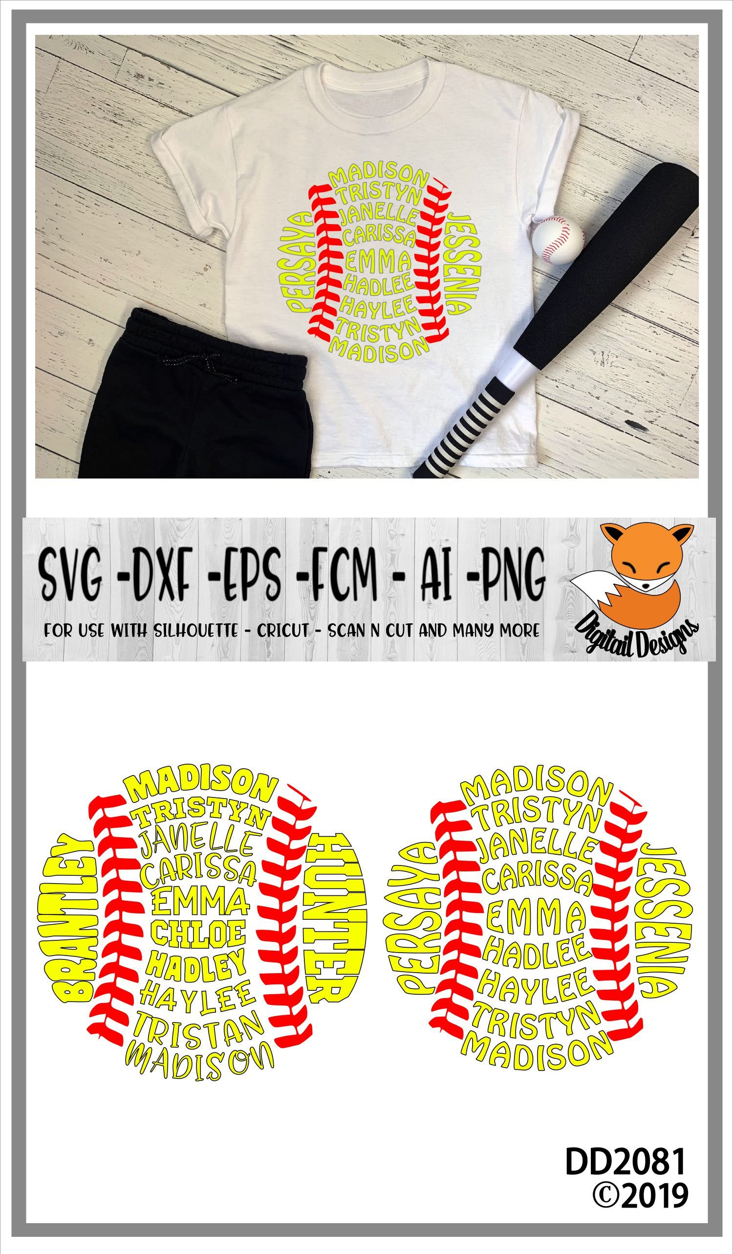 Your Custom Softball Names Word Art SVG - Png - Fcm - Eps - Dxf - Ai ...