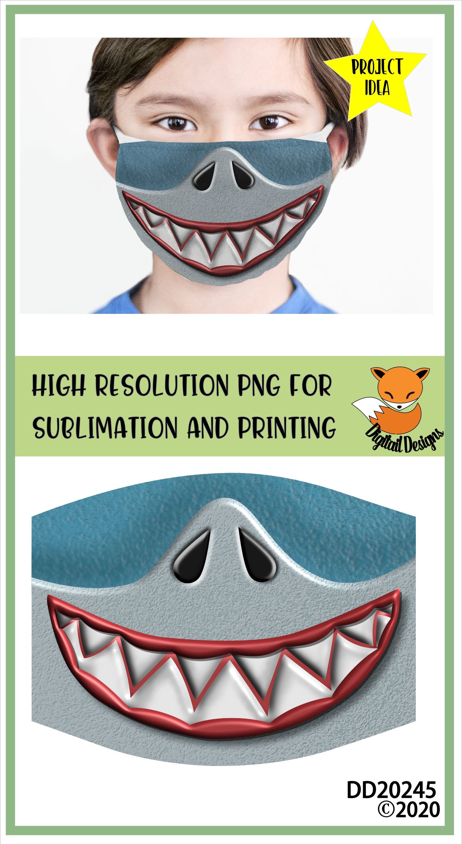 Funny Shark Face Mask Design PNG - Instant Download - Shark Teeth Mask ...