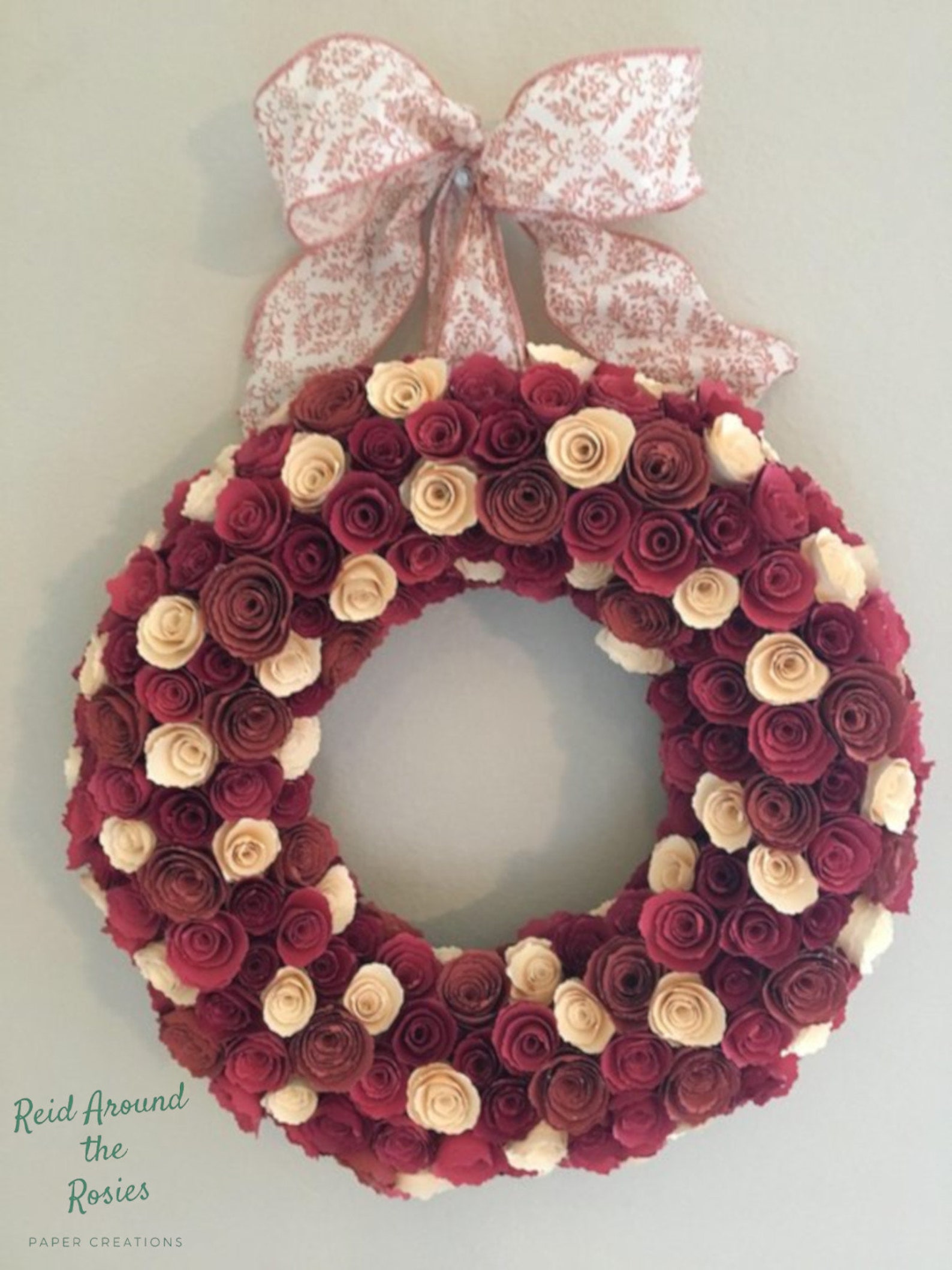 Red Paper Flowers/cream Paper Flowers/dark Red Paper - Etsy