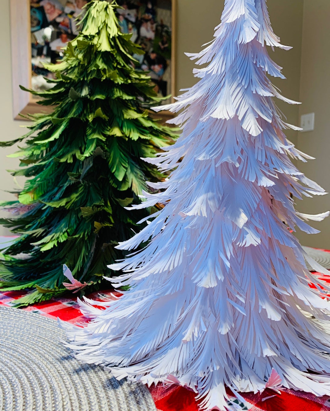 Handmade Paper Feather Christmas Trees: Rustic Holiday Decor, Set of 3 ...