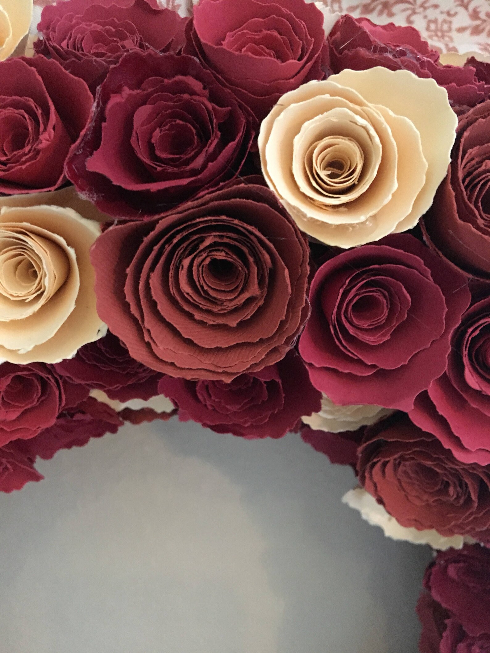 Red Paper Flowers/cream Paper Flowers/dark Red Paper - Etsy