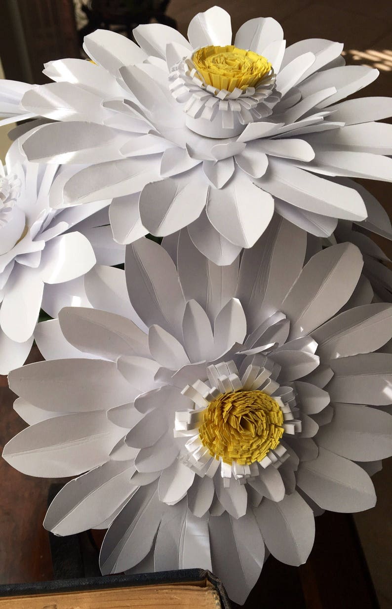 Paper Flowers/white Paper Daisies /yellow Paper Center/stemmed Paper ...