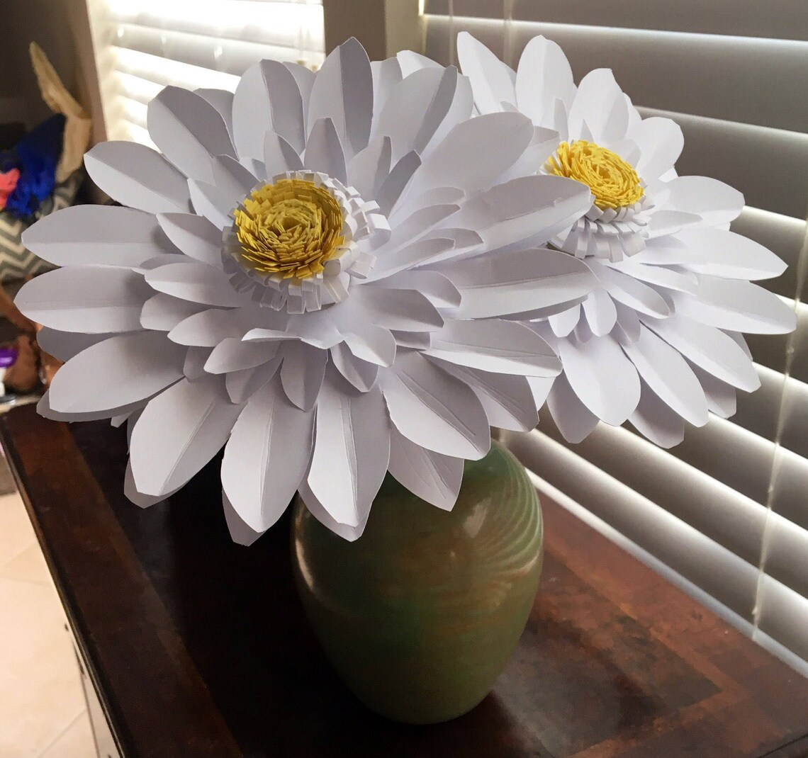 Paper Flowers/white Paper Daisies /yellow Paper Center/stemmed Paper ...