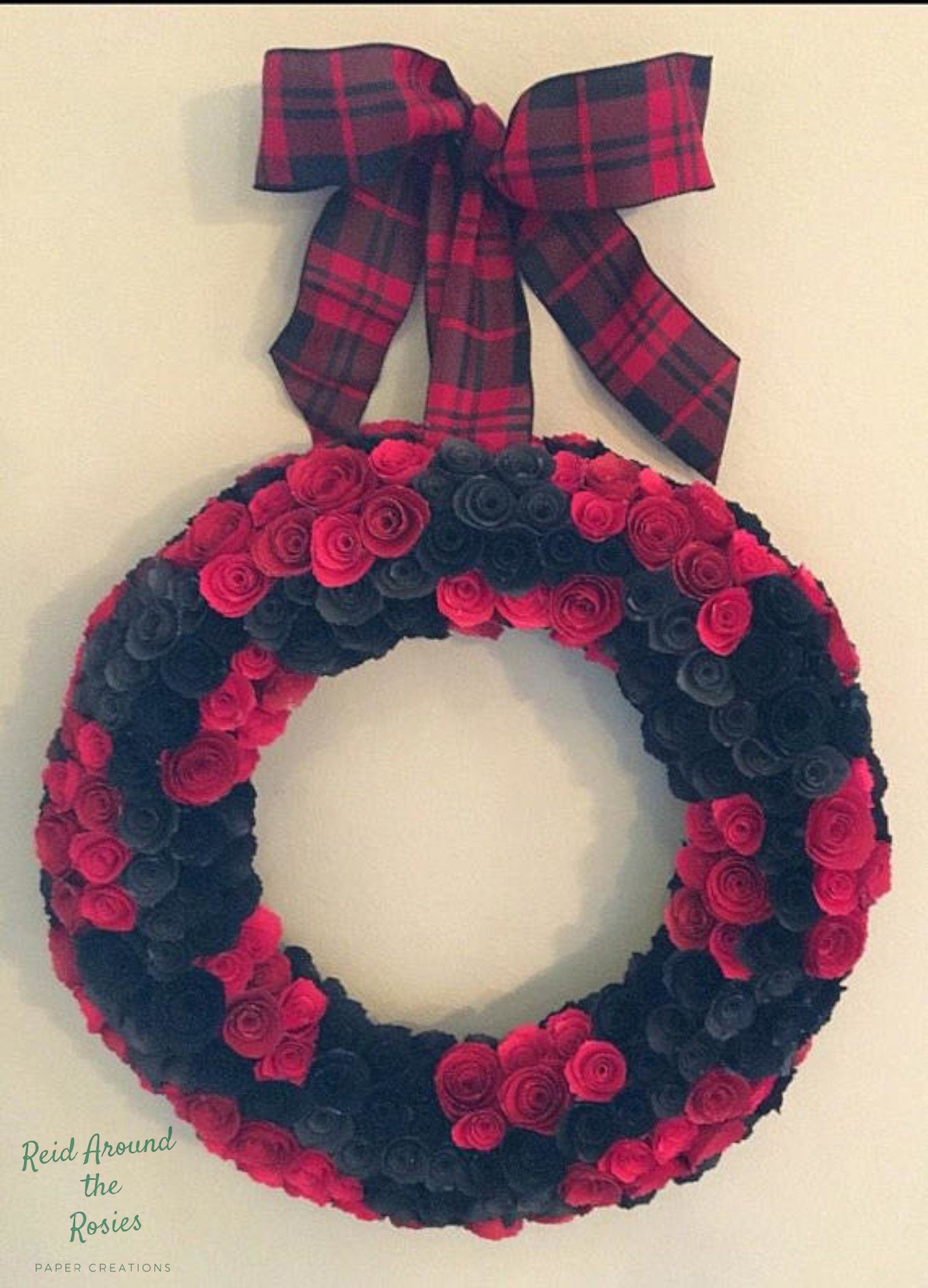 Paper Flower Wreath/red Paper Flowers/black Paper | Etsy