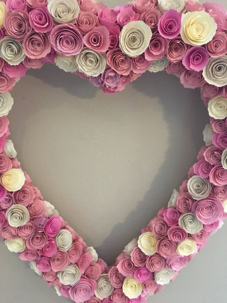 Paper heart wreath/large paper heart/pink paper flowers/cream | Etsy