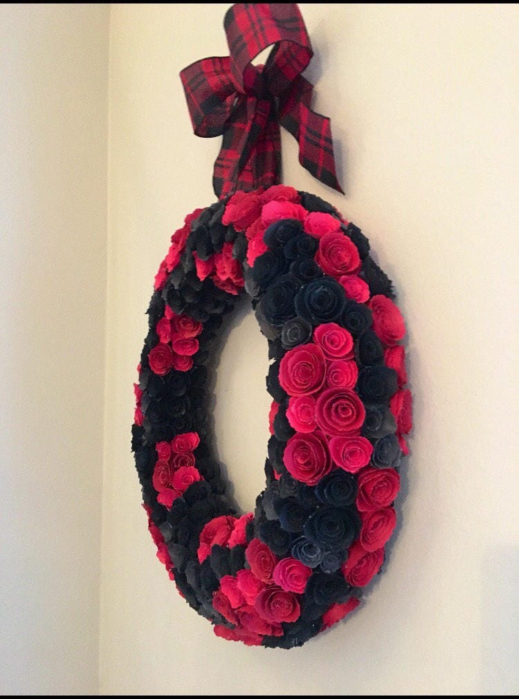 Paper Flower Wreath/red Paper Flowers/black Paper | Etsy