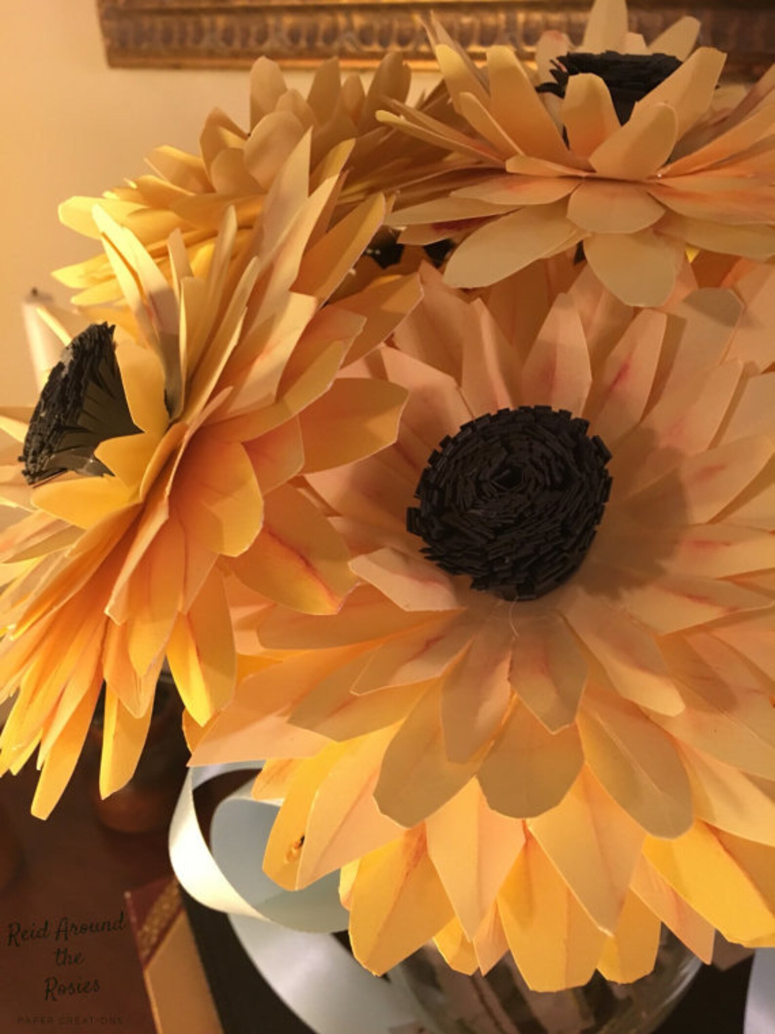 Paper Flowers/paper Sunflowers/yellow Paper Flowers/black - Etsy