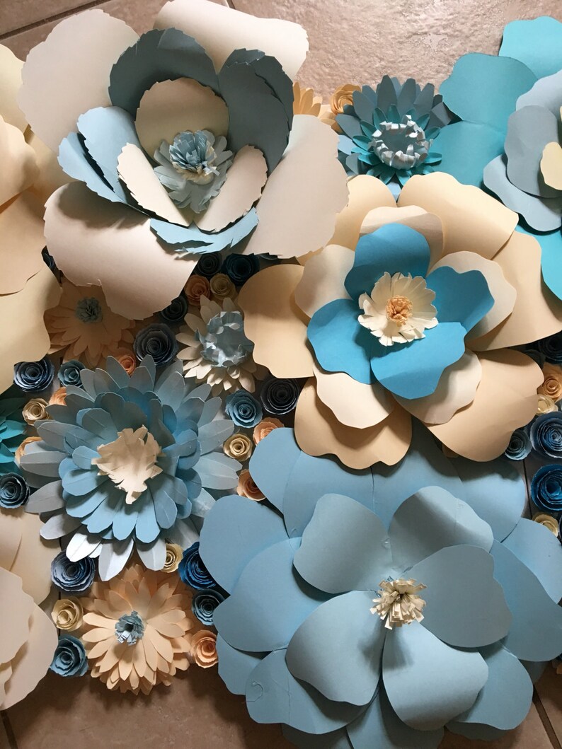 Paper Flowers /large Blue Paper Flowers/large Ivory Paper - Etsy
