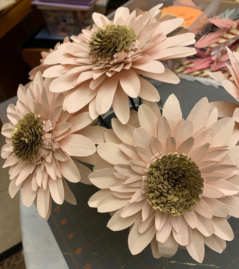 Paper Flowers/white Paper Daisies /yellow Paper Center/stemmed Paper ...