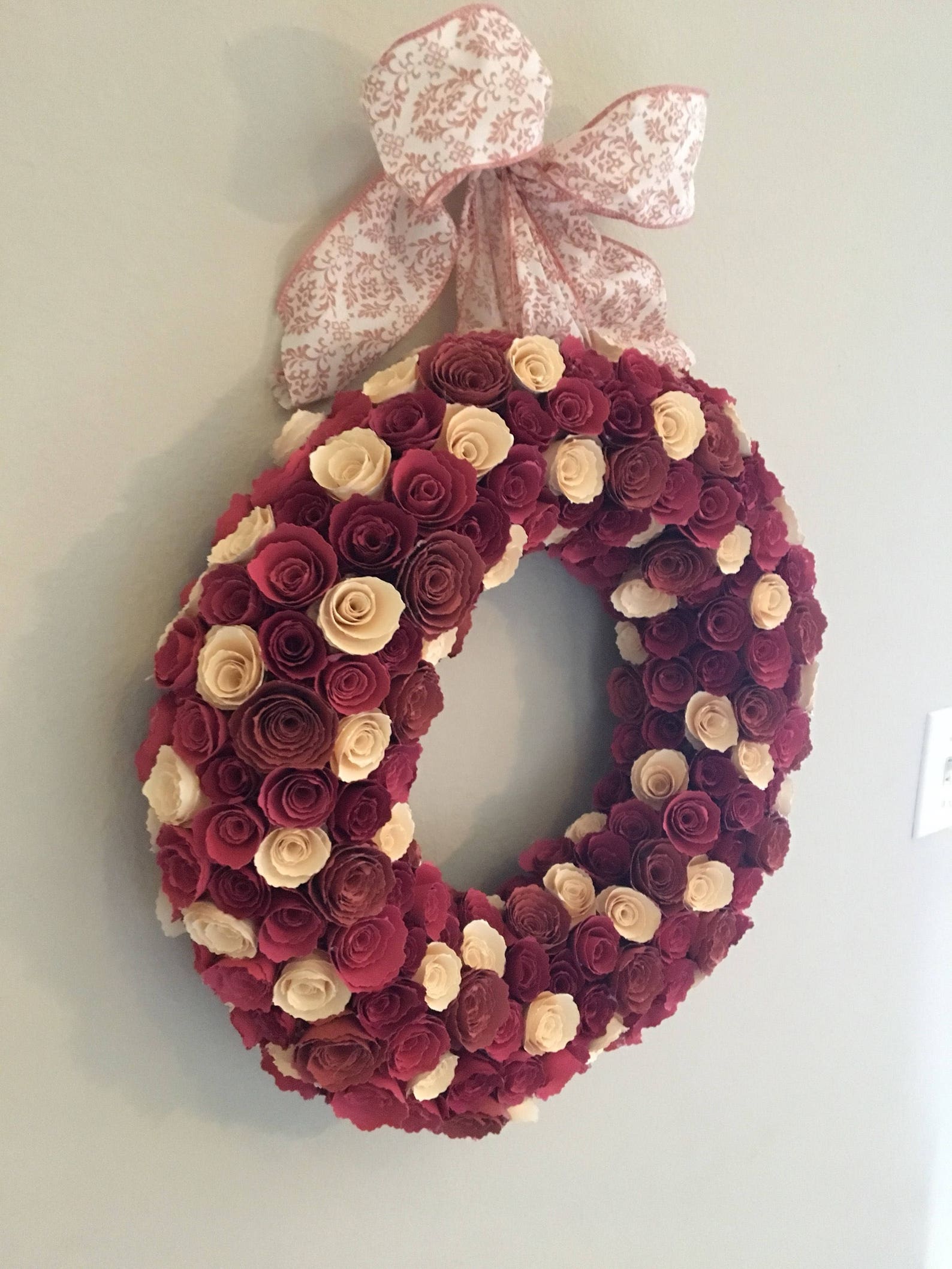 Red Paper Flowers/cream Paper Flowers/dark Red Paper - Etsy