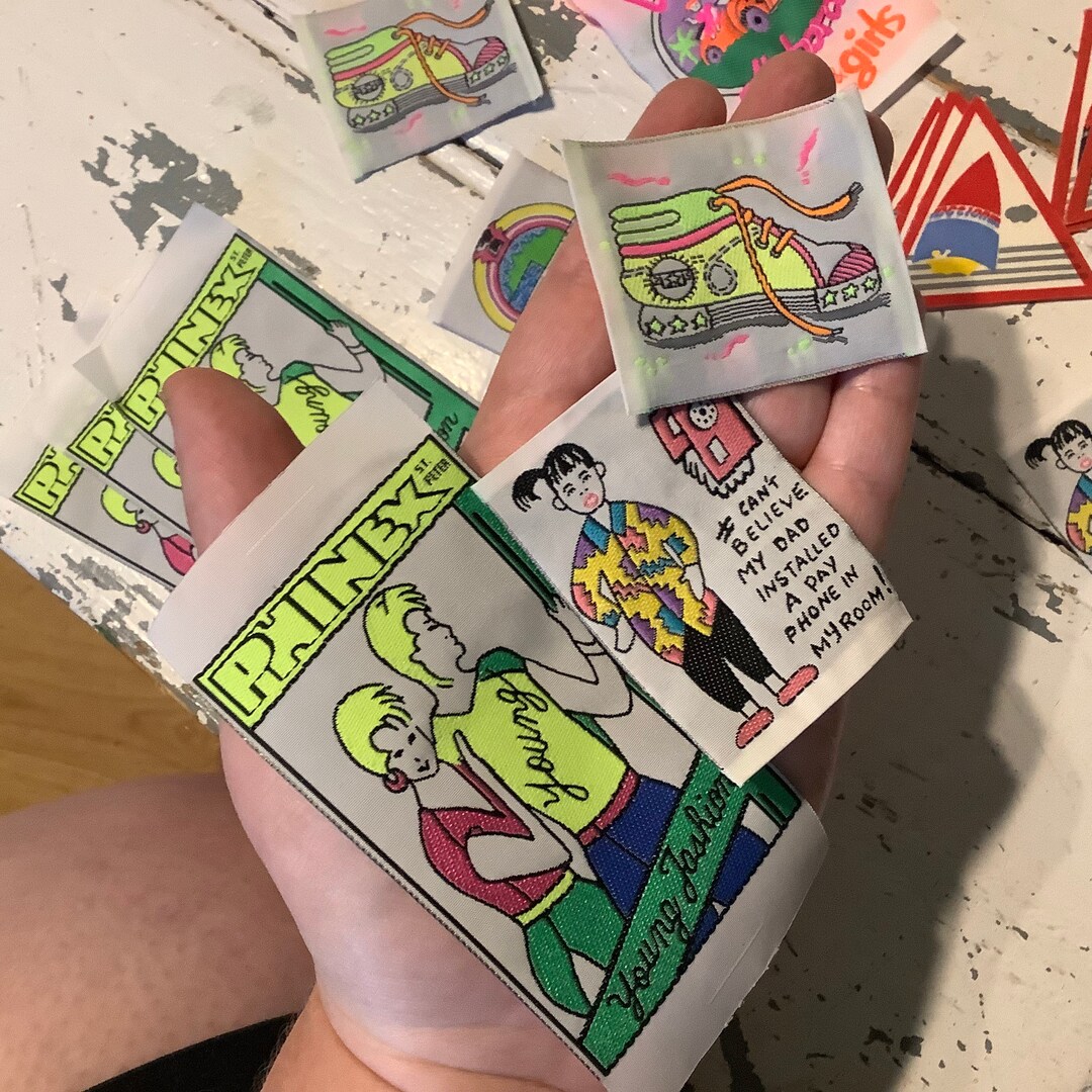 90s Neon Patches, Bright Teen Fashion Woven Label Appliqués for ...