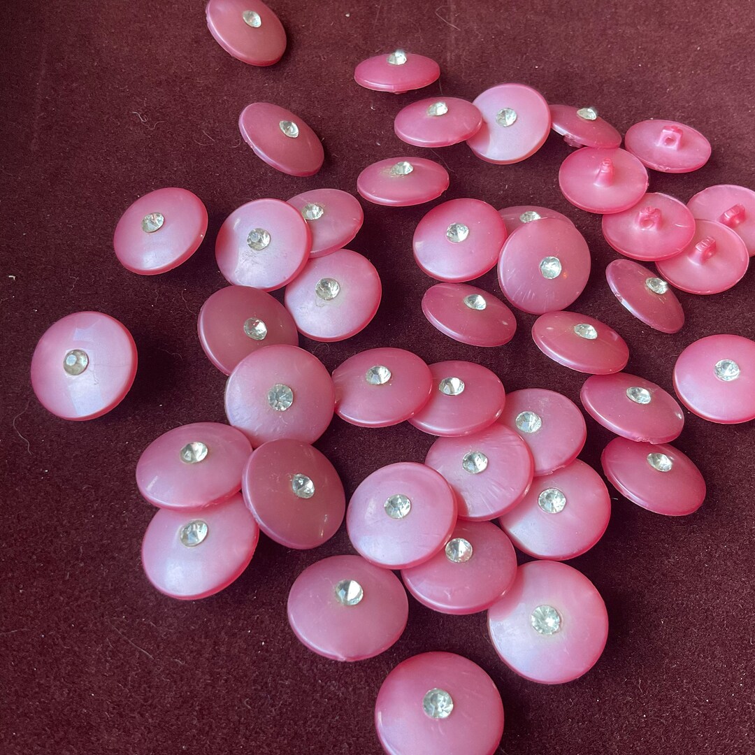 Vintage 70s Pearly Pink Jeweled Buttons With Rhinestone Set 12 Med Dome ...