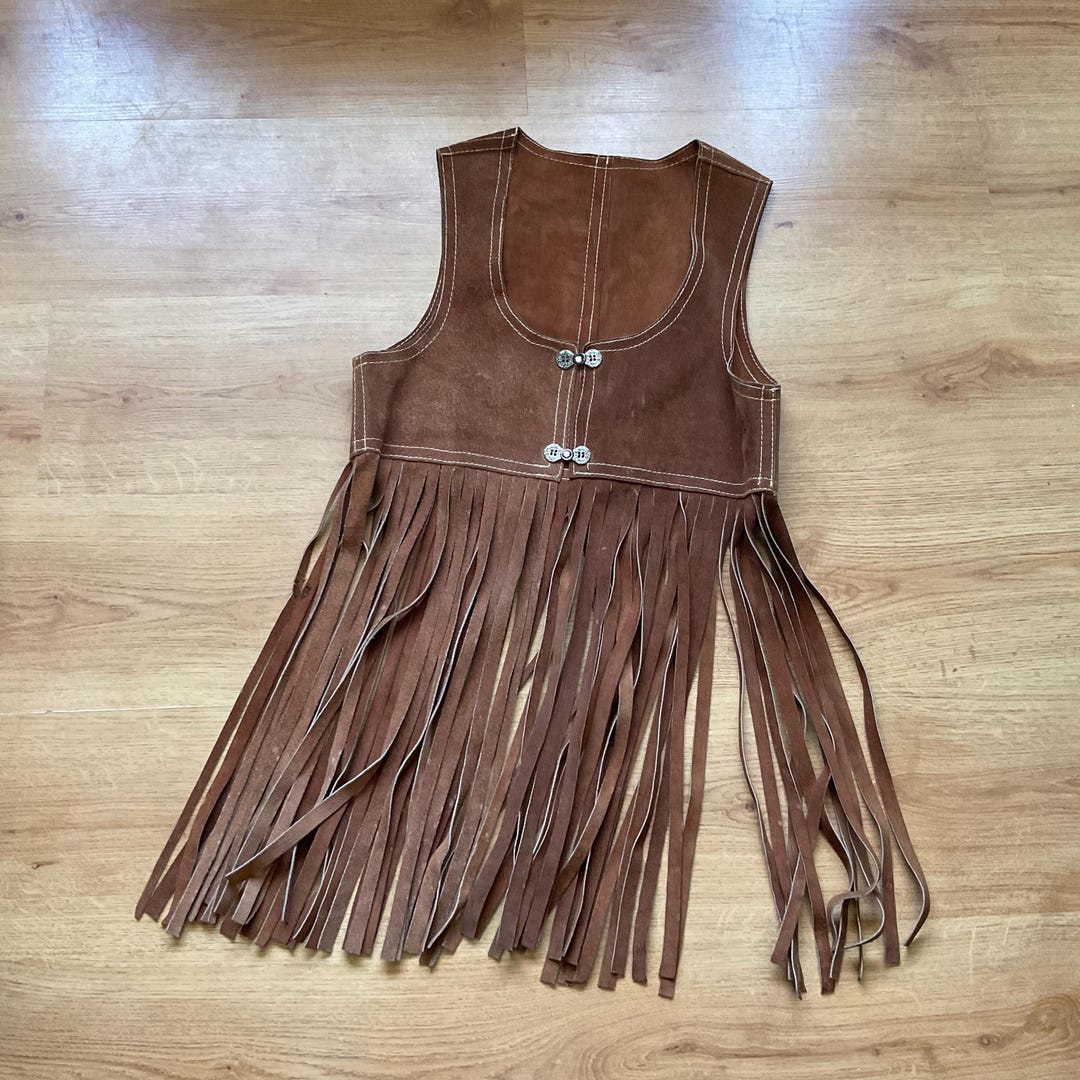 Leather Fringed Hippie Vest 60s 70s Size S M Vintage Handmade Suede ...