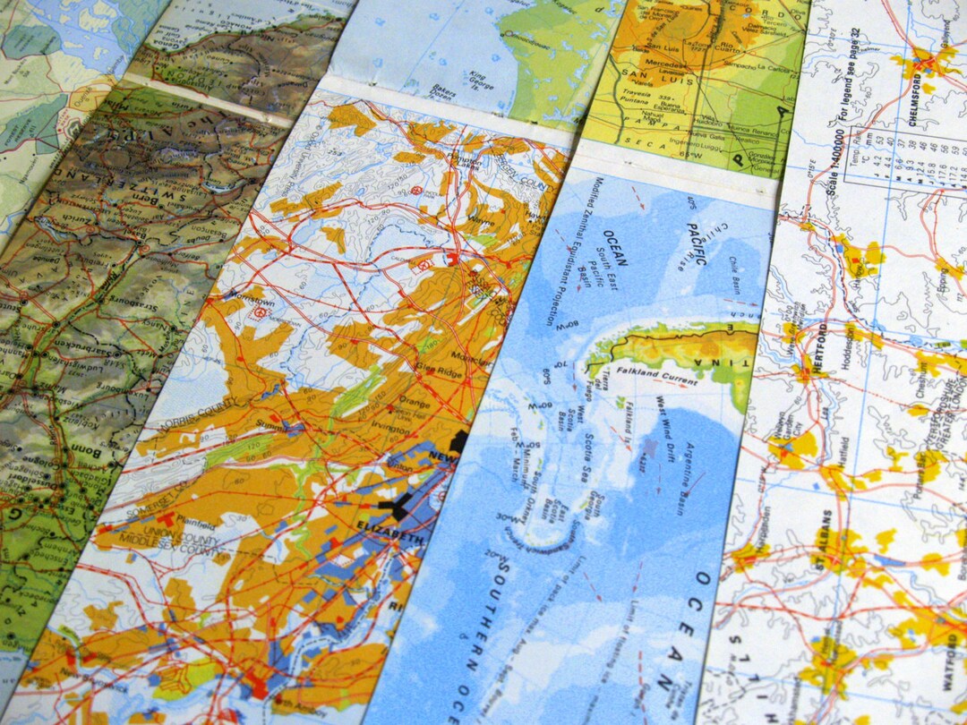 35 Pages of Bright Colorful Vintage Maps for Craft Collage, Paper ...