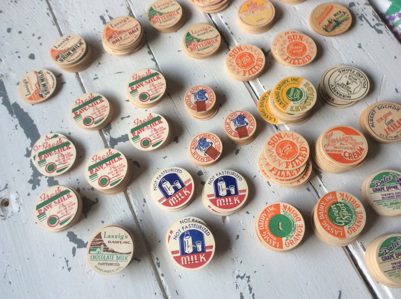 Milk Caps, 20 Genuine Vintage Paper Milk Top Pogs With Dairy Farm ...