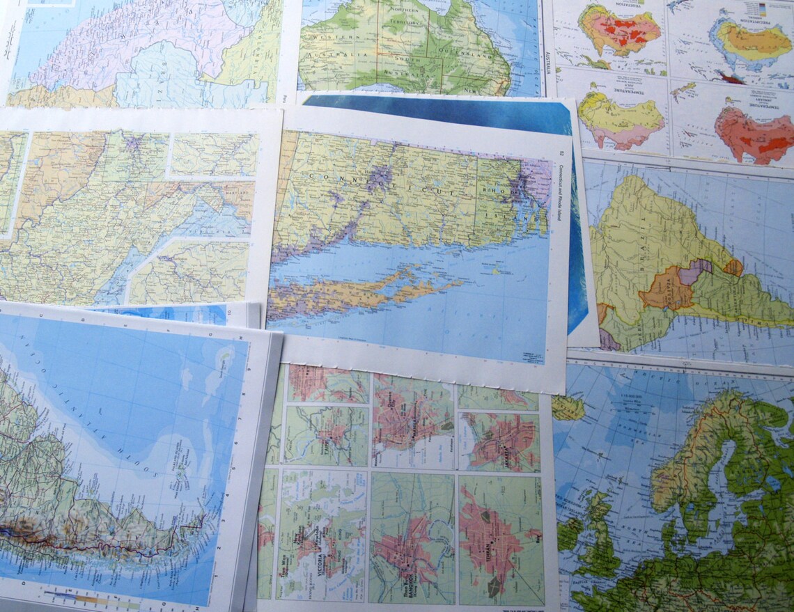 Vintage Atlas Maps Lot 17 Pages for Journals Craft Collage - Etsy Canada