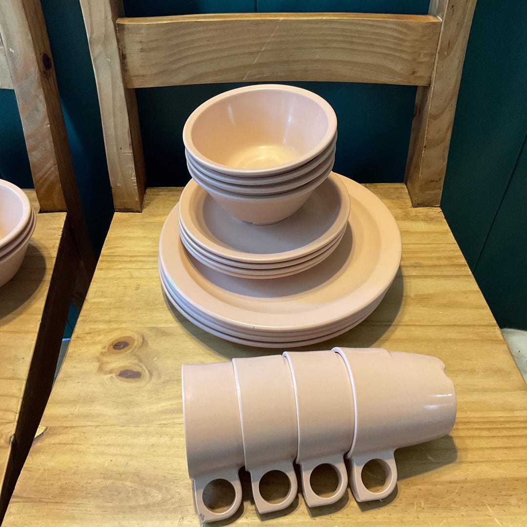 Pastel Pink Melamine Complete Set of Dishes 4 Settings Dinner Plates ...