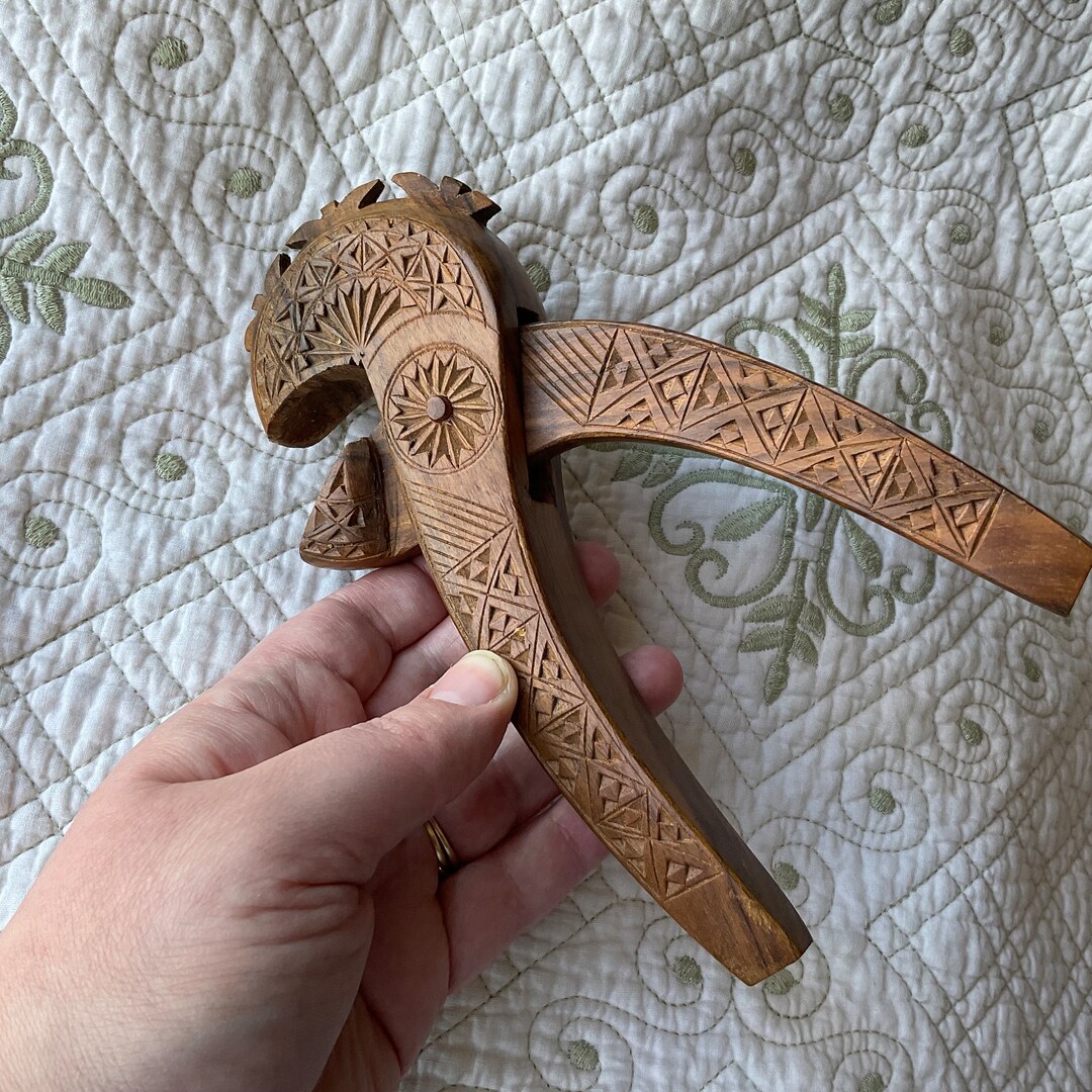 Carved Wooden Nut Cracker European Yugoslavia Folk Art Handheld Walnut ...