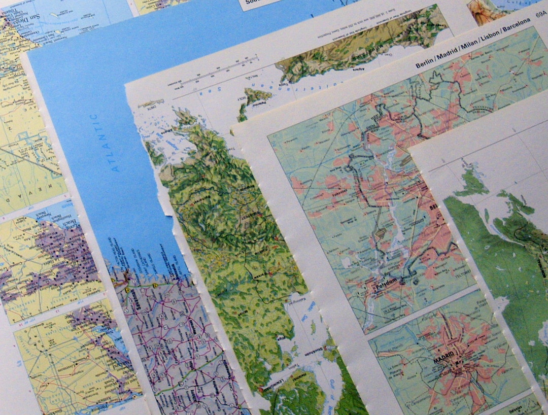 Vintage Atlas Maps Lot, 17 Pages for Journals Craft Collage, Paper Junk ...