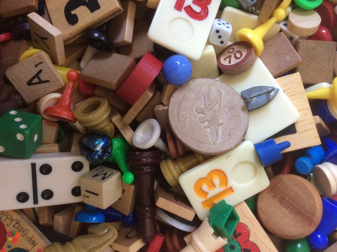 Game Pieces, Big Lot of 80 Mixed Vintage Dominoes Dice Pawns Chess ...