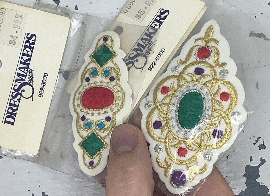 Gold Embroidered Patch Elegant Gemstone Jewellery Style Appliqués for ...