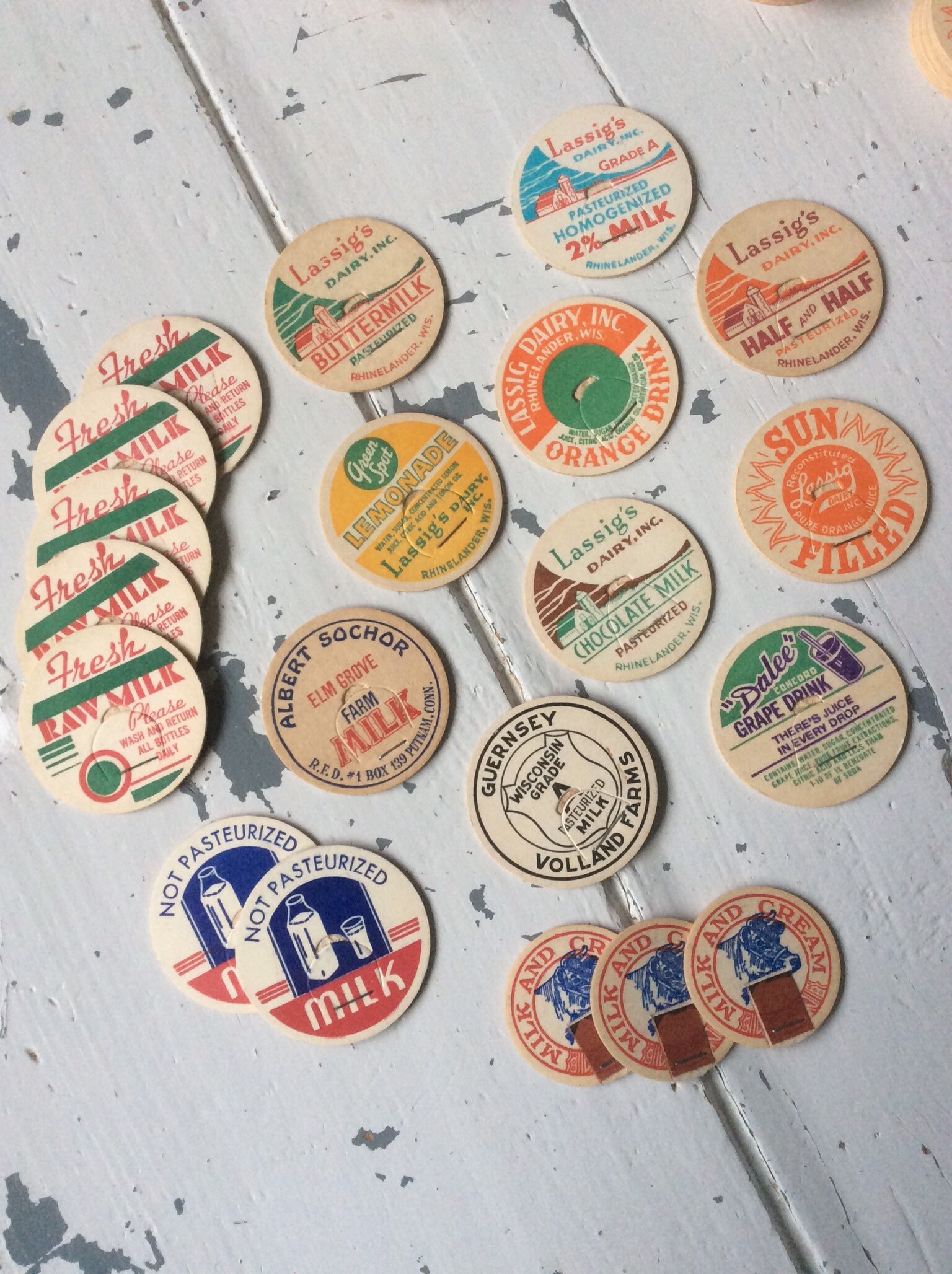 Milk caps 20 genuine vintage paper milk top pogs with dairy | Etsy