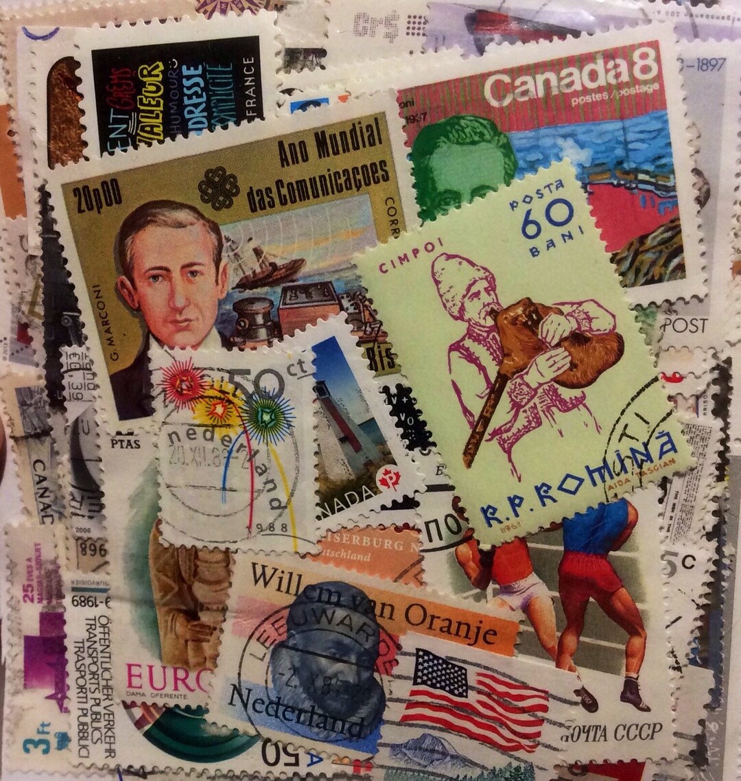 Stamp Pack, Lot of 100 Mixed Multi Colour Stamps for Crafting Collage ...