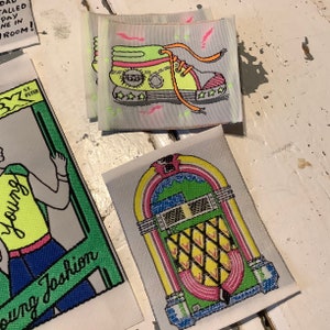 90s Neon Patches, Bright Teen Fashion Woven Label Appliqués for ...