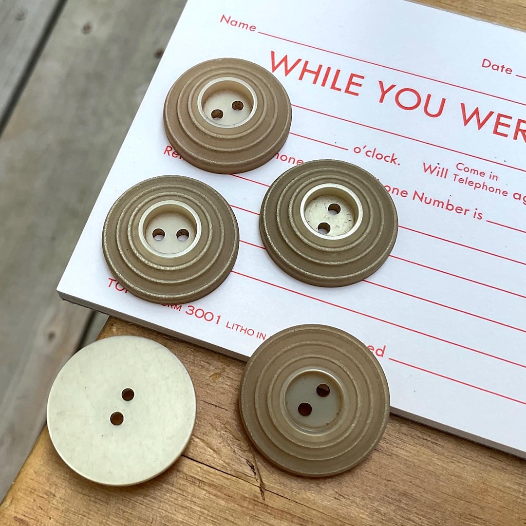 Grooved Sweater Buttons Set 5 Large Replacement Khaki Green Beige 27 Mm ...