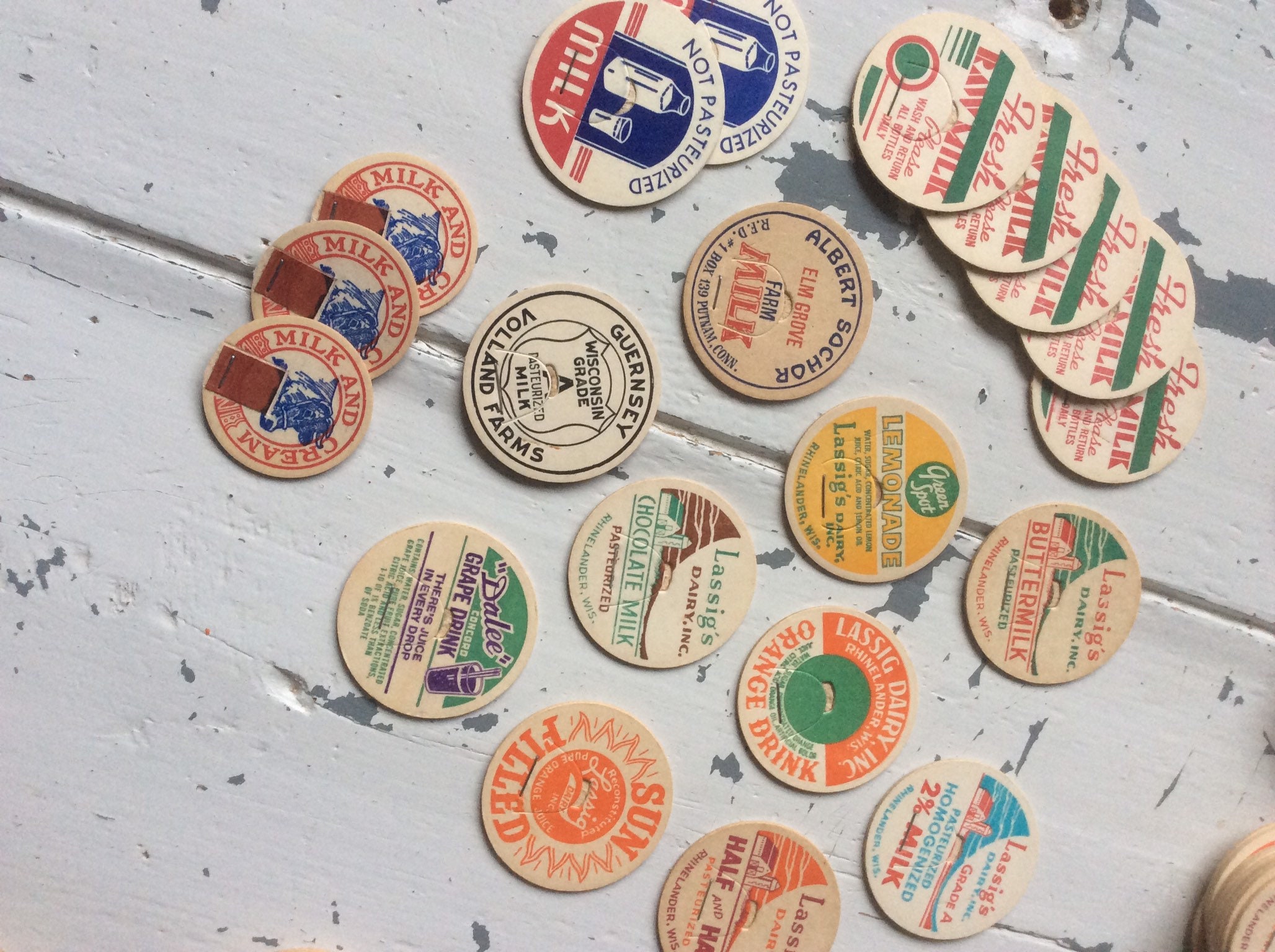 Milk caps 20 genuine vintage paper milk top pogs with dairy | Etsy