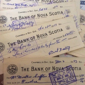 Vintage Cheques 30 Mixed Color 1950s Canadian Campbells Bay Quebec With ...