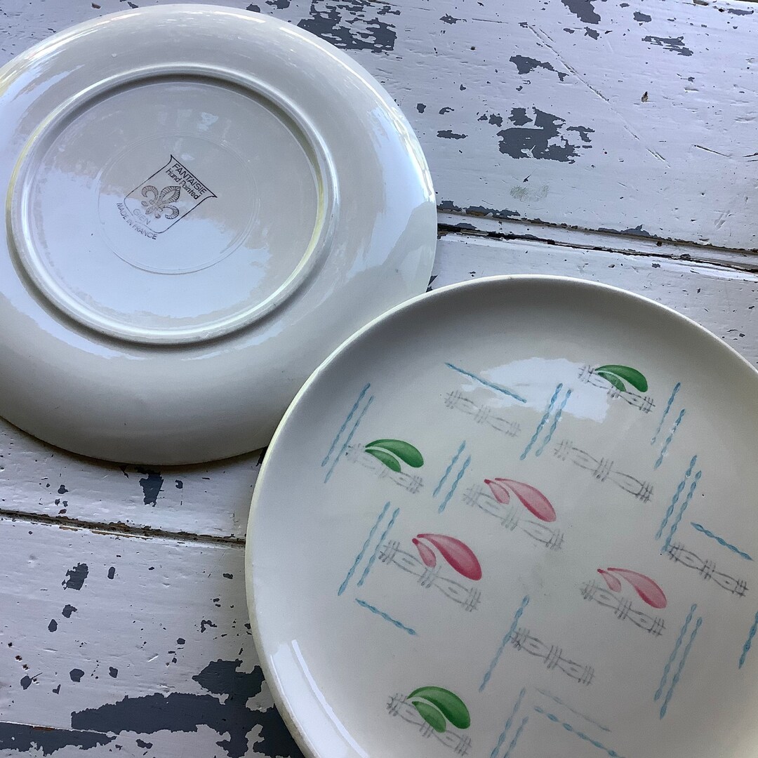 Gien Plates 2 Hand Painted Made in France Fantasie Pattern Dinner ...