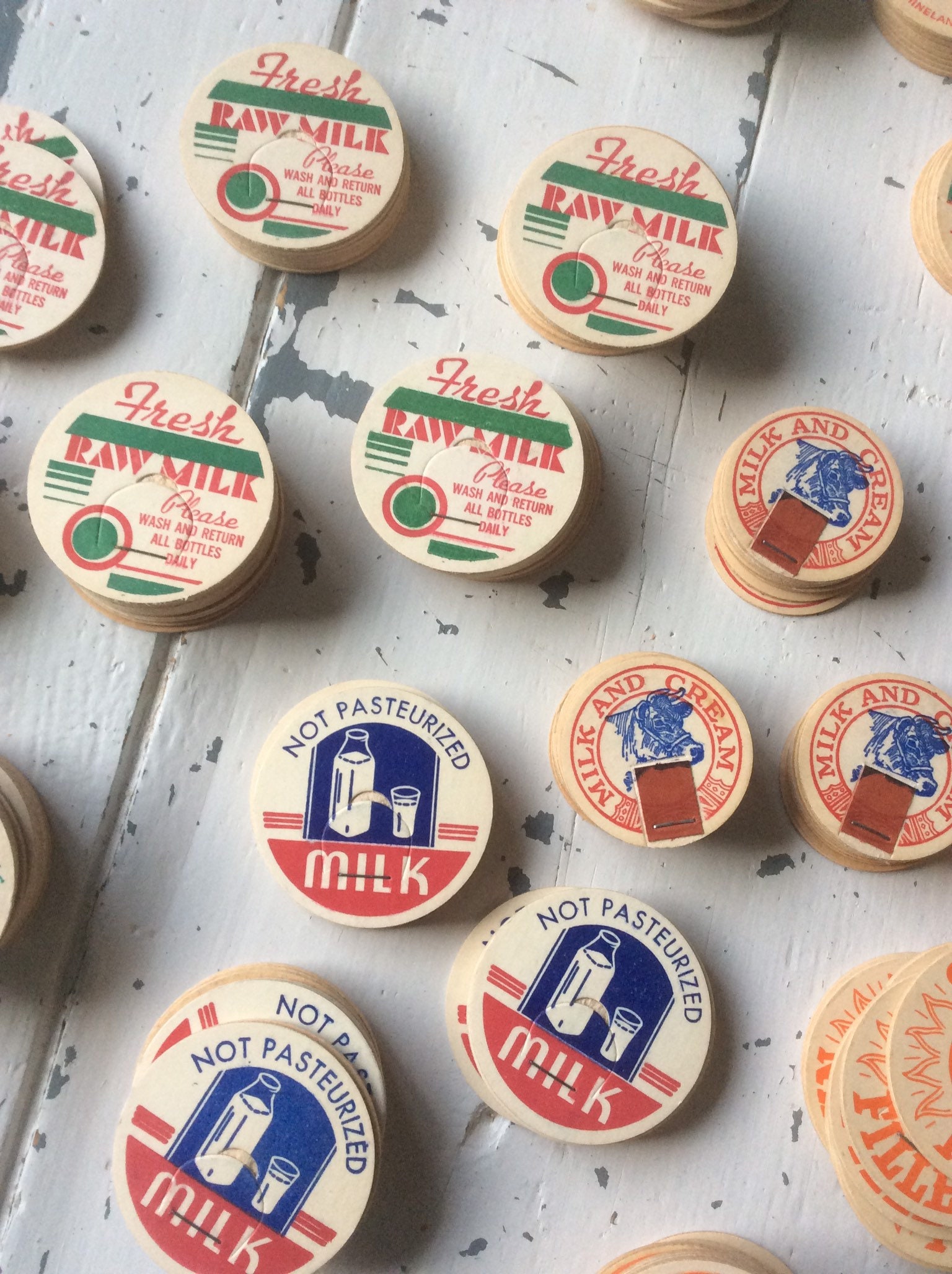 Milk Caps, 20 Genuine Vintage Paper Milk Top Pogs With Dairy Farm ...